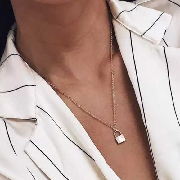 unknown | Jewelry | Simple Design Gold Color Lock Pendant Necklace For ...